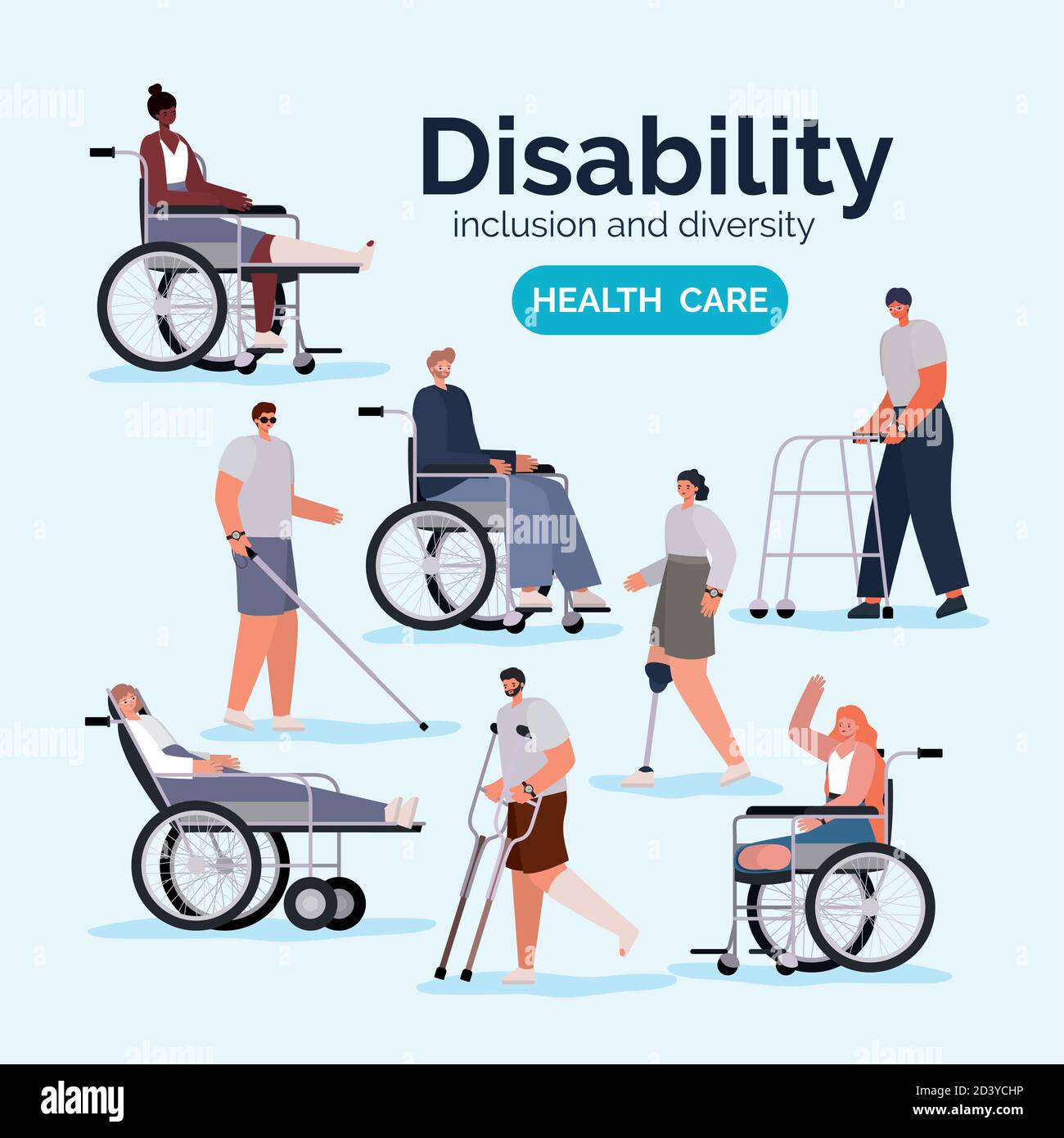 disability people cartoons with wheelchair prosthesis and cast vector ...
