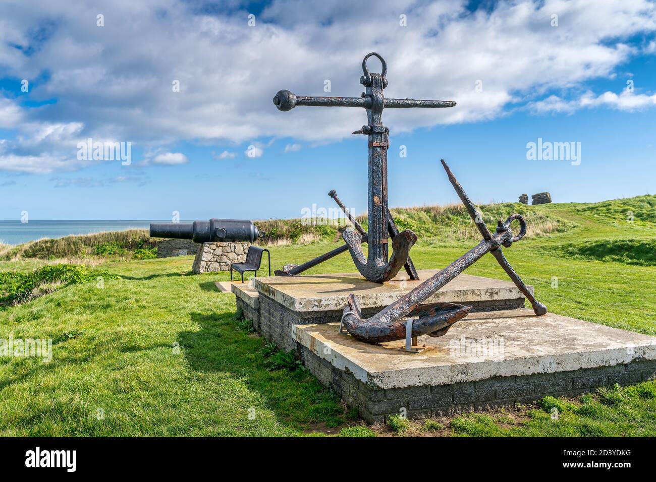 Old naval fortifications, cannon and rusty anchor as landmark and ...