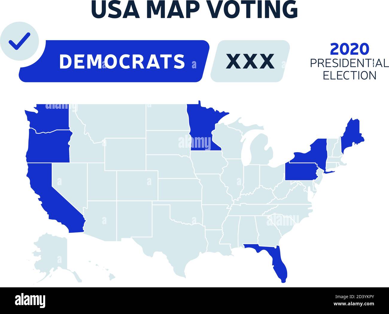 USA Presidential election Democrats results map. Usa map voting. Presidential election map each ...