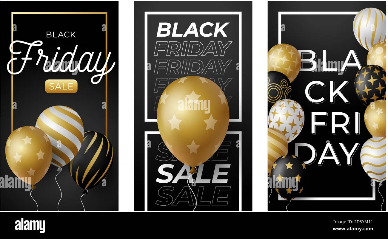 Black Friday vertical banner for stories. Golden Vector Set of black ...