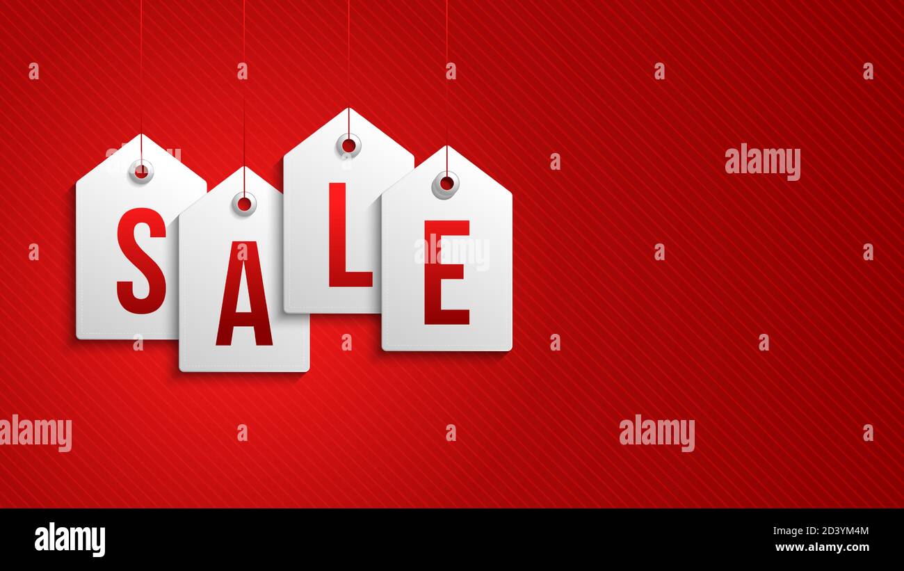 Black Friday Sale Banner. Sale white tag hanging on red background ...