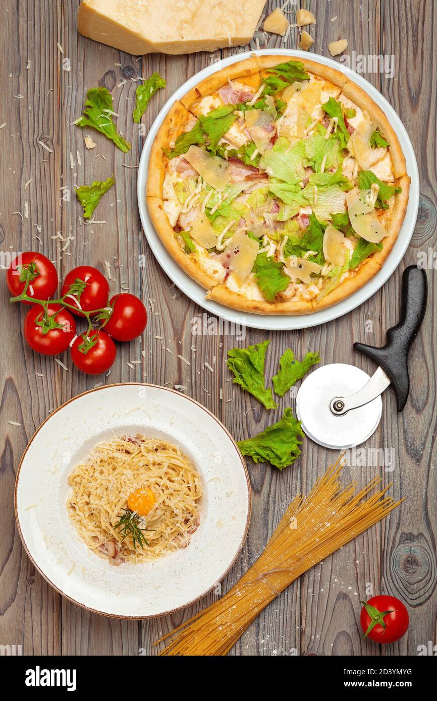 Top view of a cooked served dishes of restaurant's menu Stock Photo - Alamy