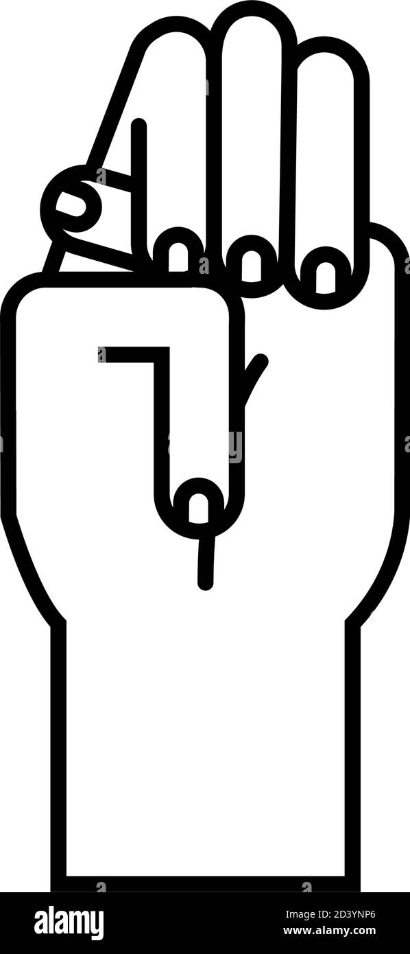 hand sign language m line style icon design of People help and finger ...
