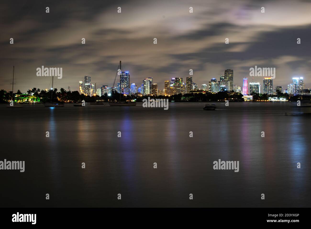 Miami night. Miami skyline panorama with urban skyscrapers Stock Photo ...