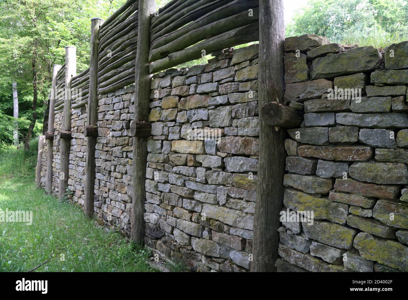 Reconstruction of the Celtic city wall near Finsterlohr, Germany Stock ...