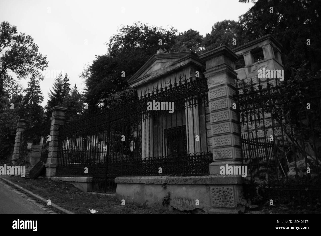 Black and white scary old crypt and imposing with colons Stock Photo ...
