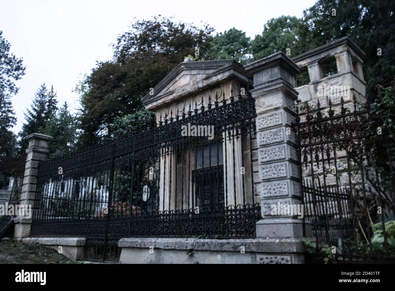 Close up of a imposing crypt in a greek style old crypt and with an old ...