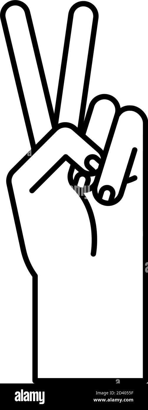 hand sign language two number line style icon design of People help and ...