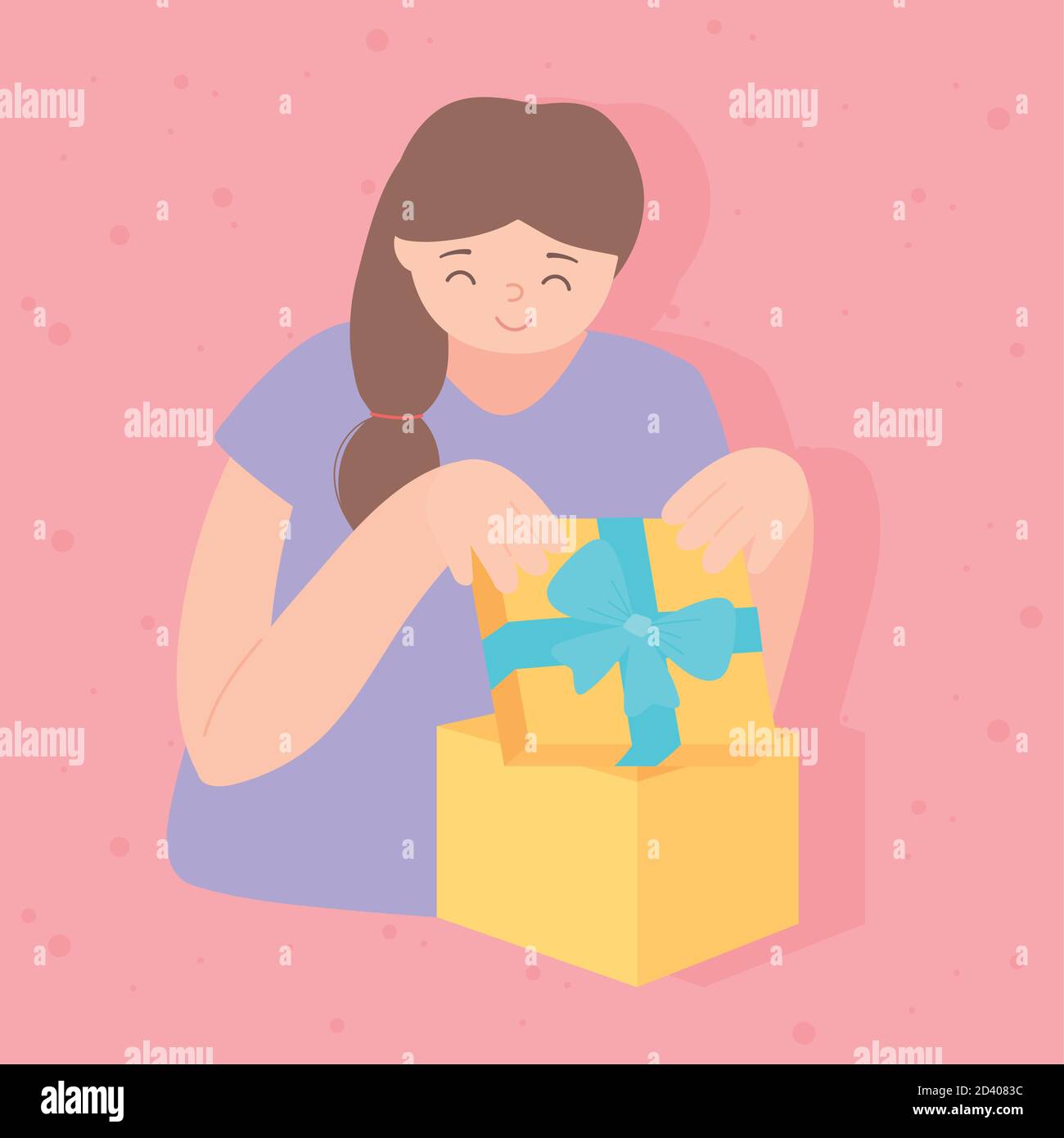 cute girl opening gift box celebration vector illustration Stock Vector ...