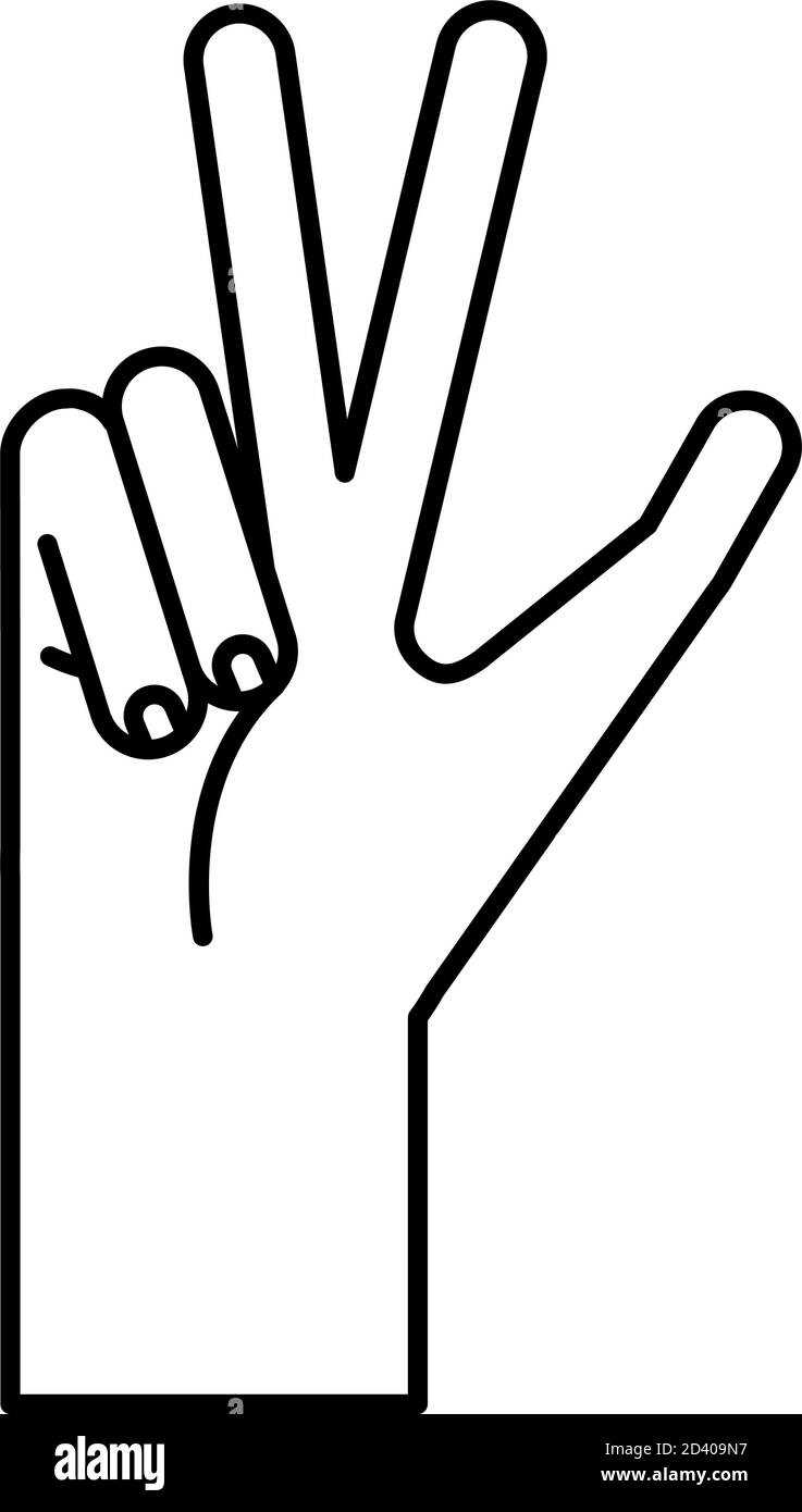 hand sign language three number line style icon design of People help ...