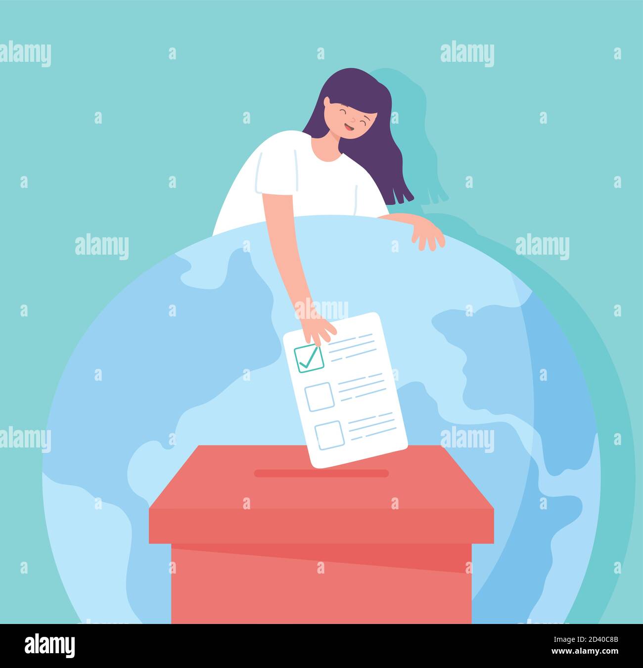 election day, planet voting woman with ballot vector illustration Stock ...