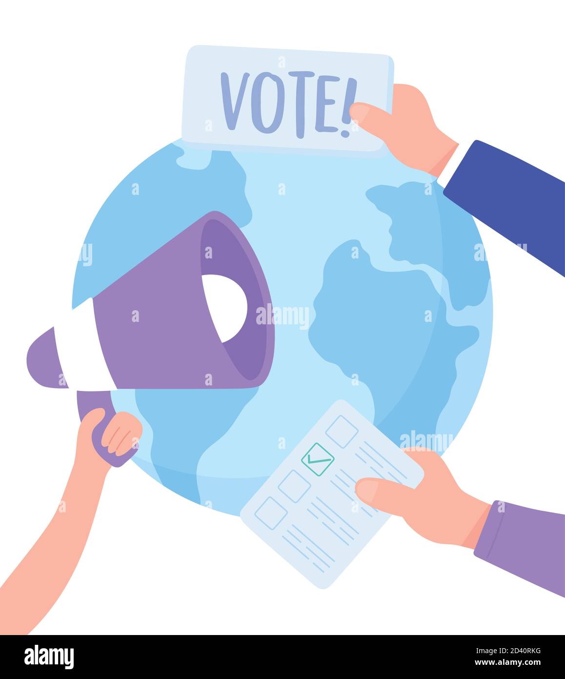 election day, world hands with megaphone ballot campaign vector ...