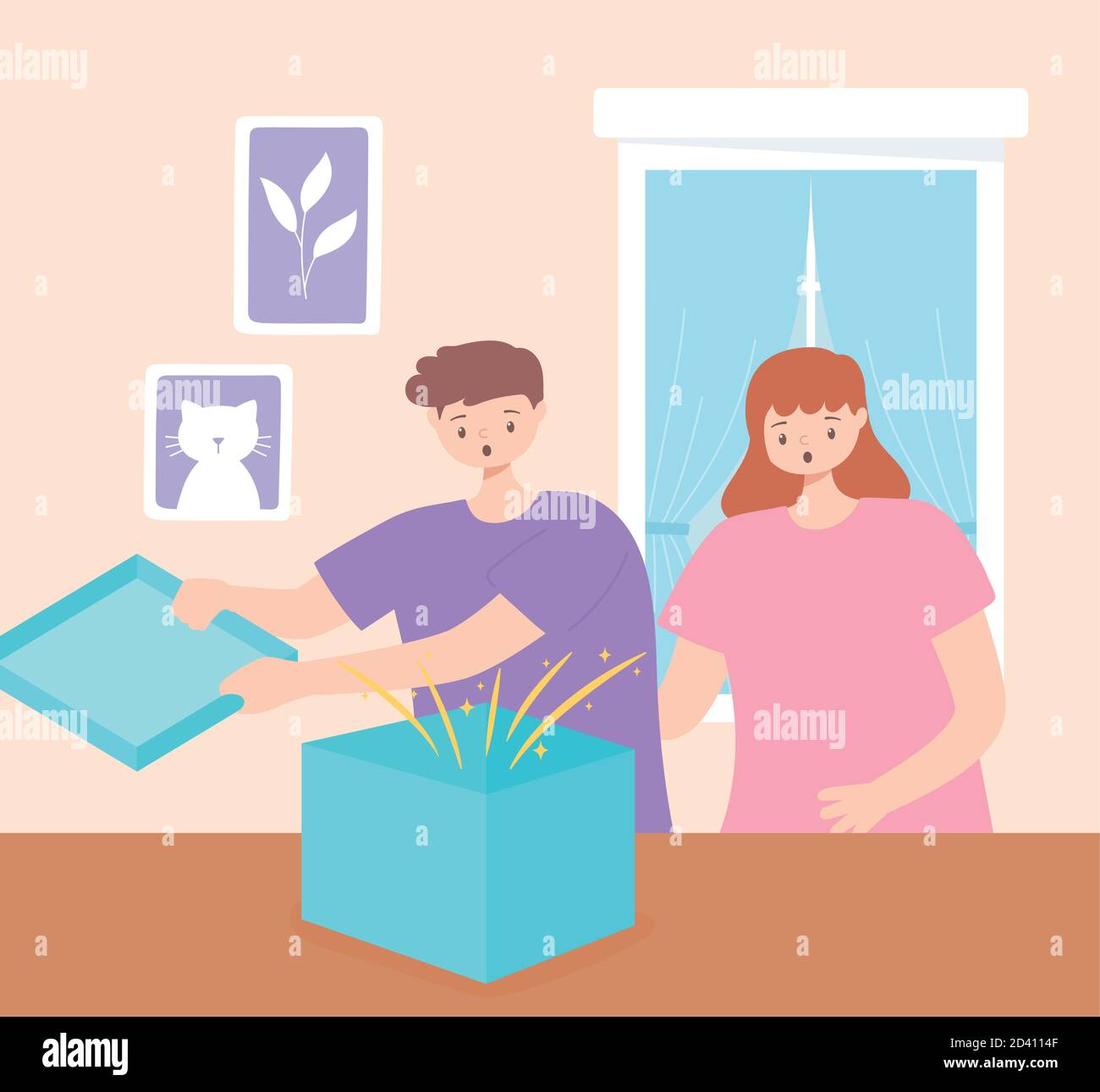 Boy opening box Stock Vector Images - Alamy