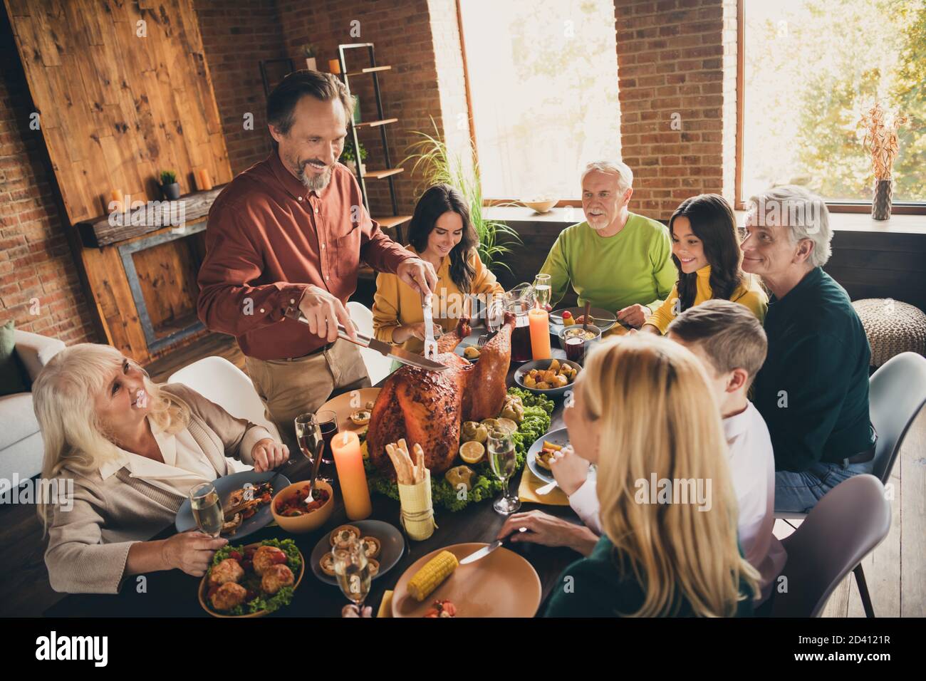 Portrait of nice attractive cheerful family brother sister parents ...