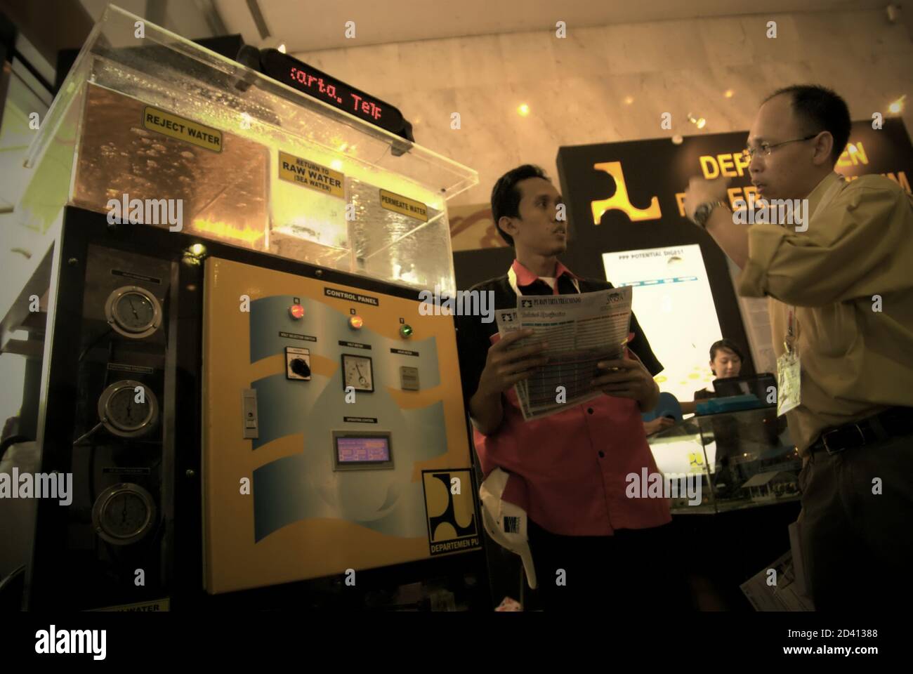 A scene at an exhibition of raw water processing and water purification ...