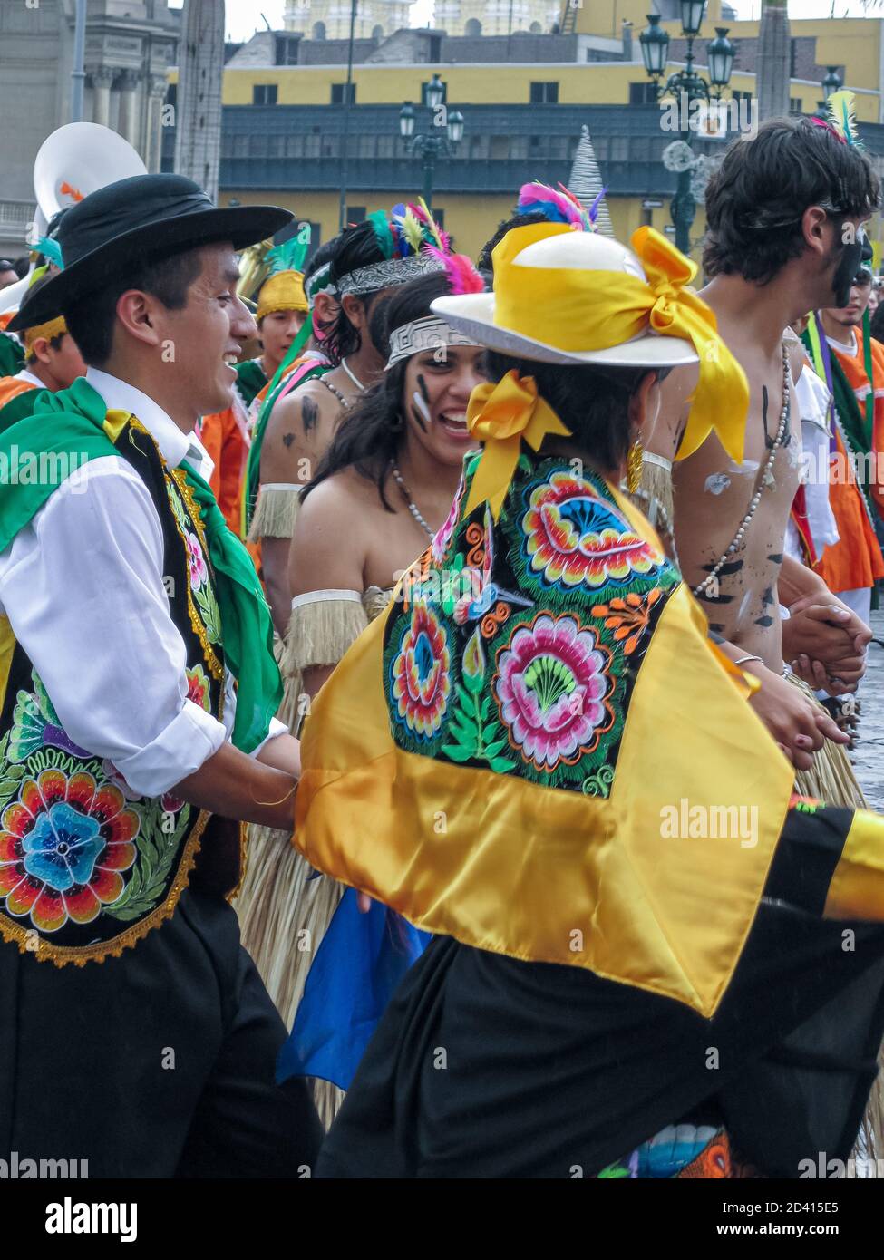 Lima, Peru - December 4, 2008: Plaza de Armas. Pack shot of folk ...