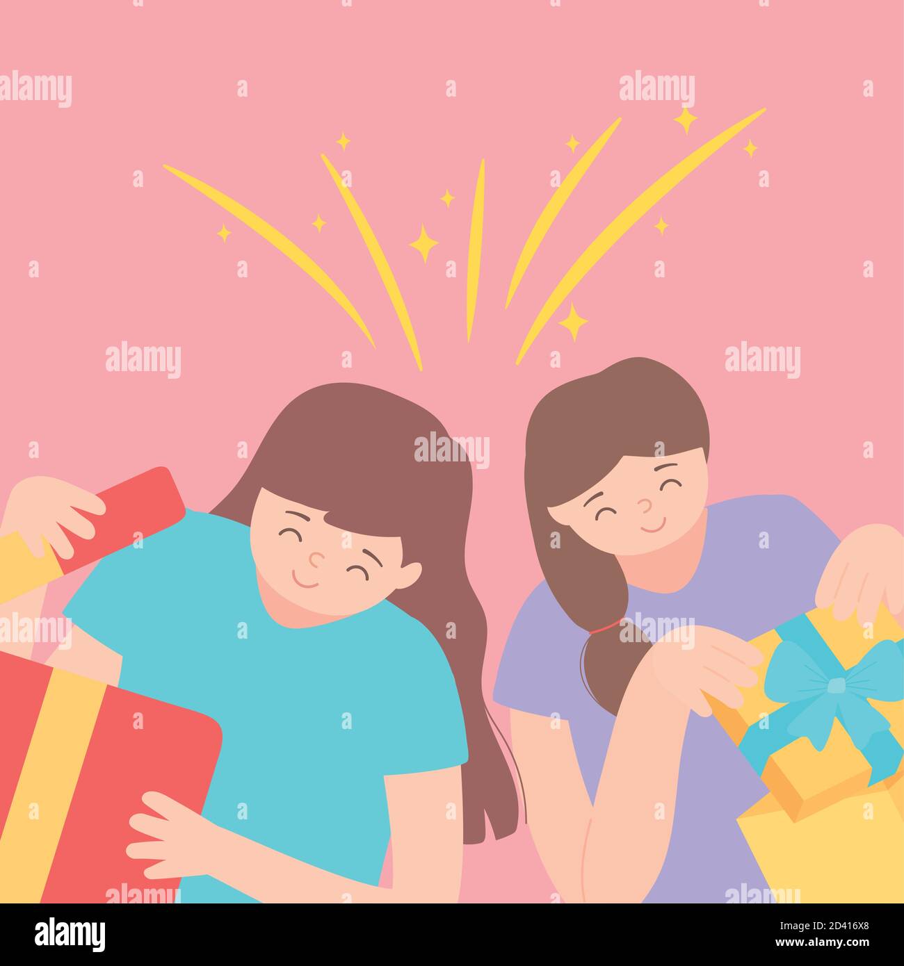 Girl child opening box gift Stock Vector Images - Alamy