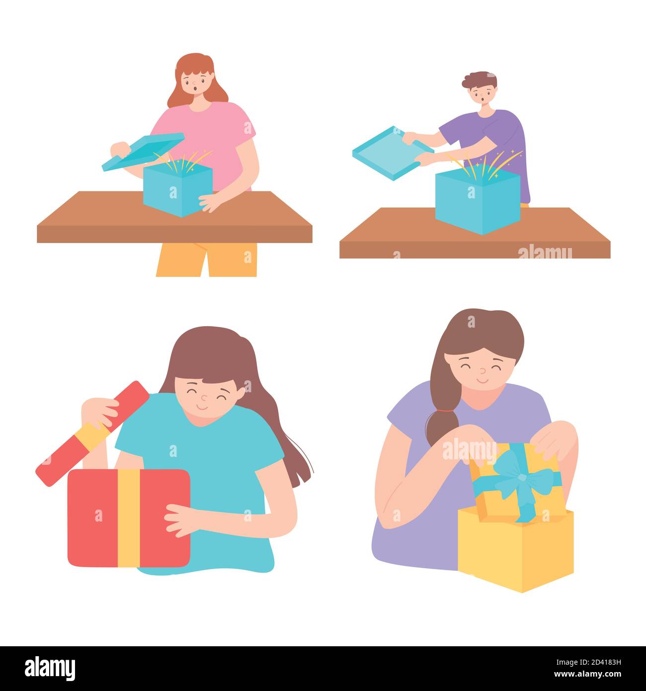 happy people opening gift boxes celebration vector illustration Stock ...