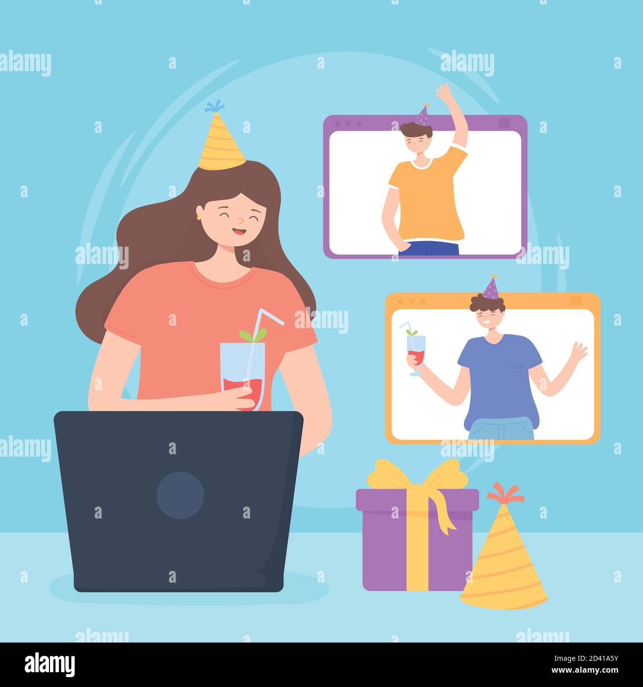 online party, people birthday celebration during of self-isolation from ...