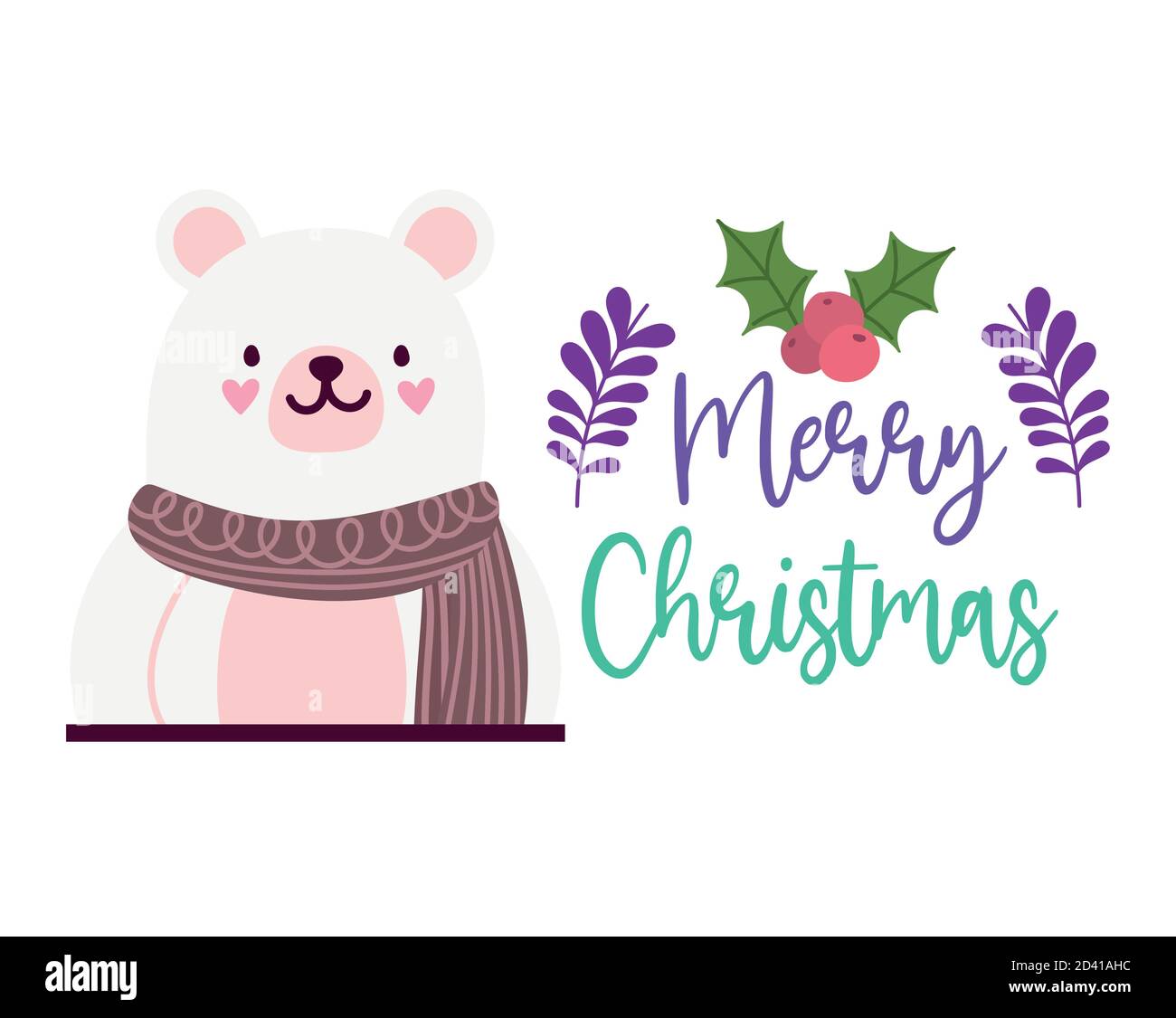 merry christmas, cute bear with scarf card for greeting vector ...