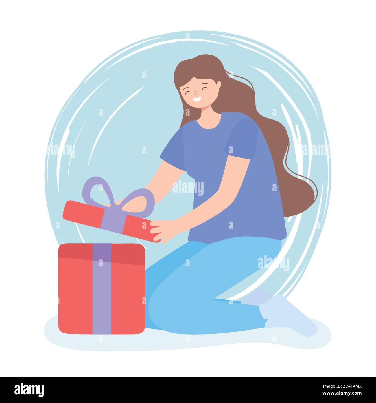 cute woman opening gift box cartoon vector illustration Stock Vector ...