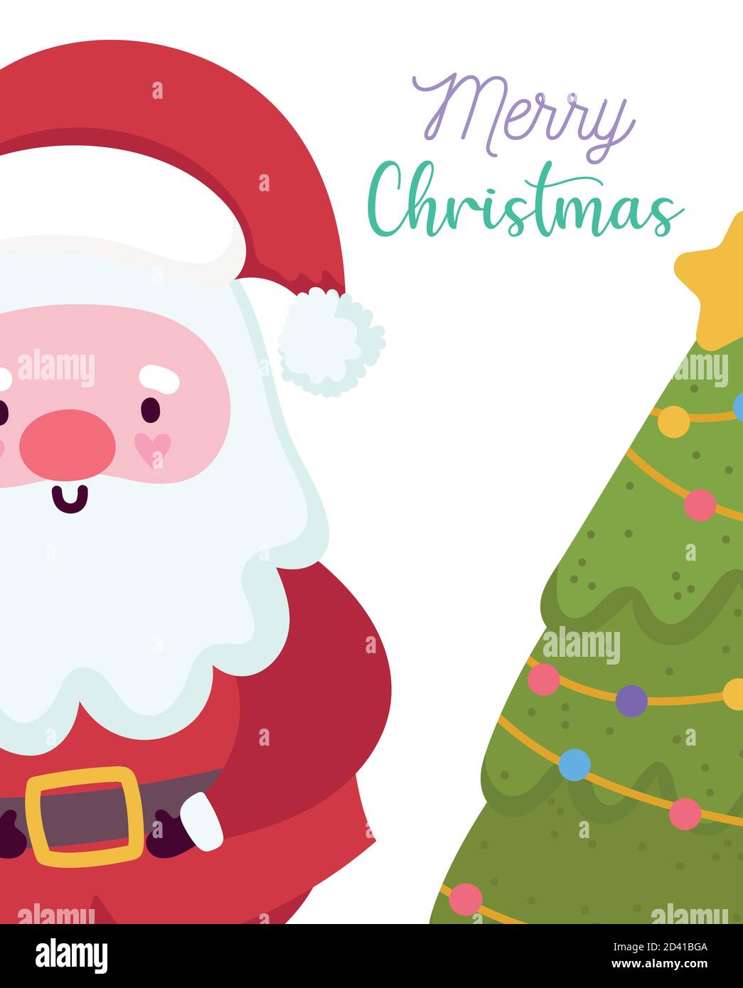 merry christmas, santa claus with tree decoration card for greeting ...