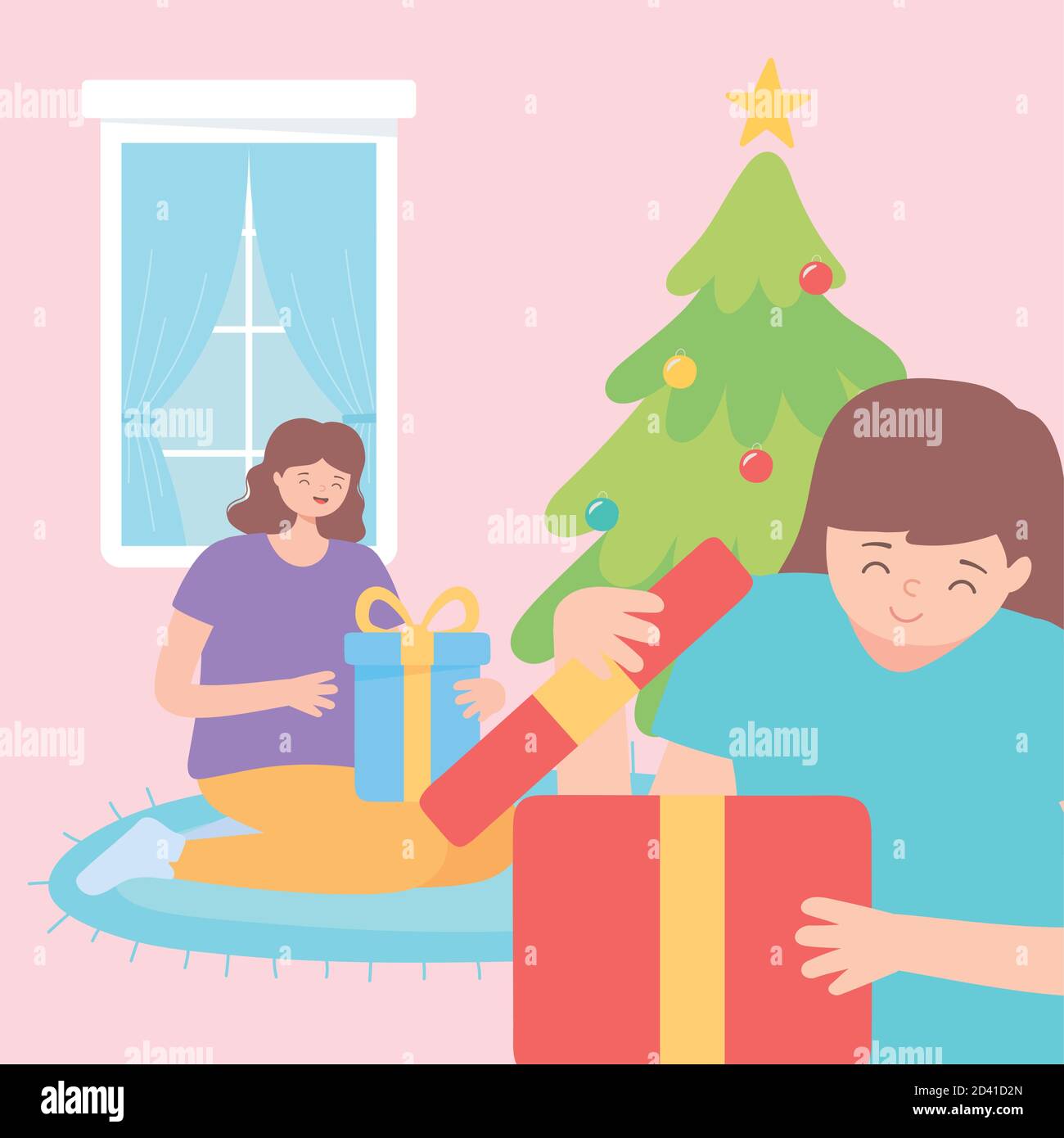 Beautiful woman opening present Stock Vector Images - Alamy
