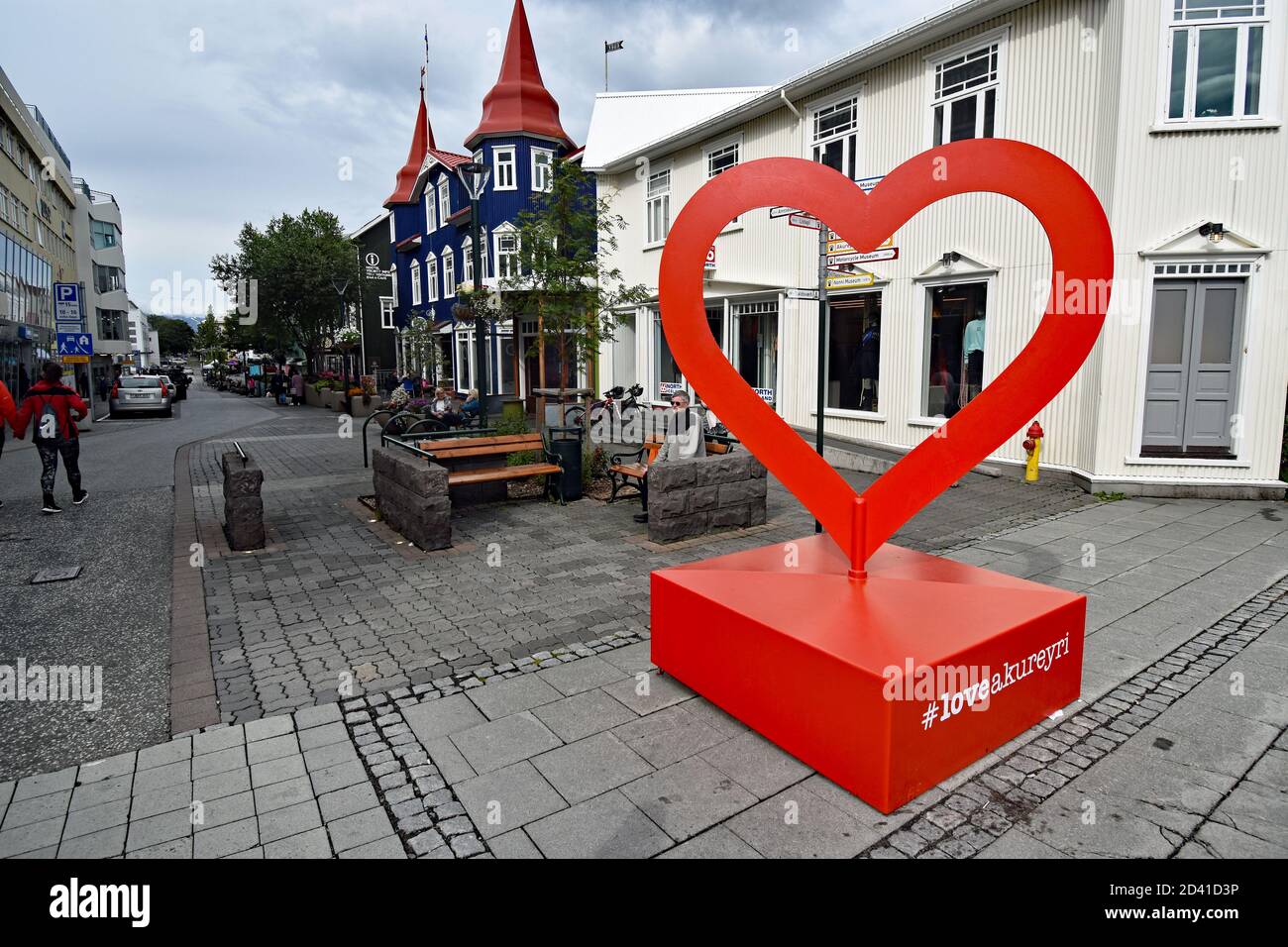 Hafnarstraeti pedestrian mall in the city centre of Akureyri in North ...