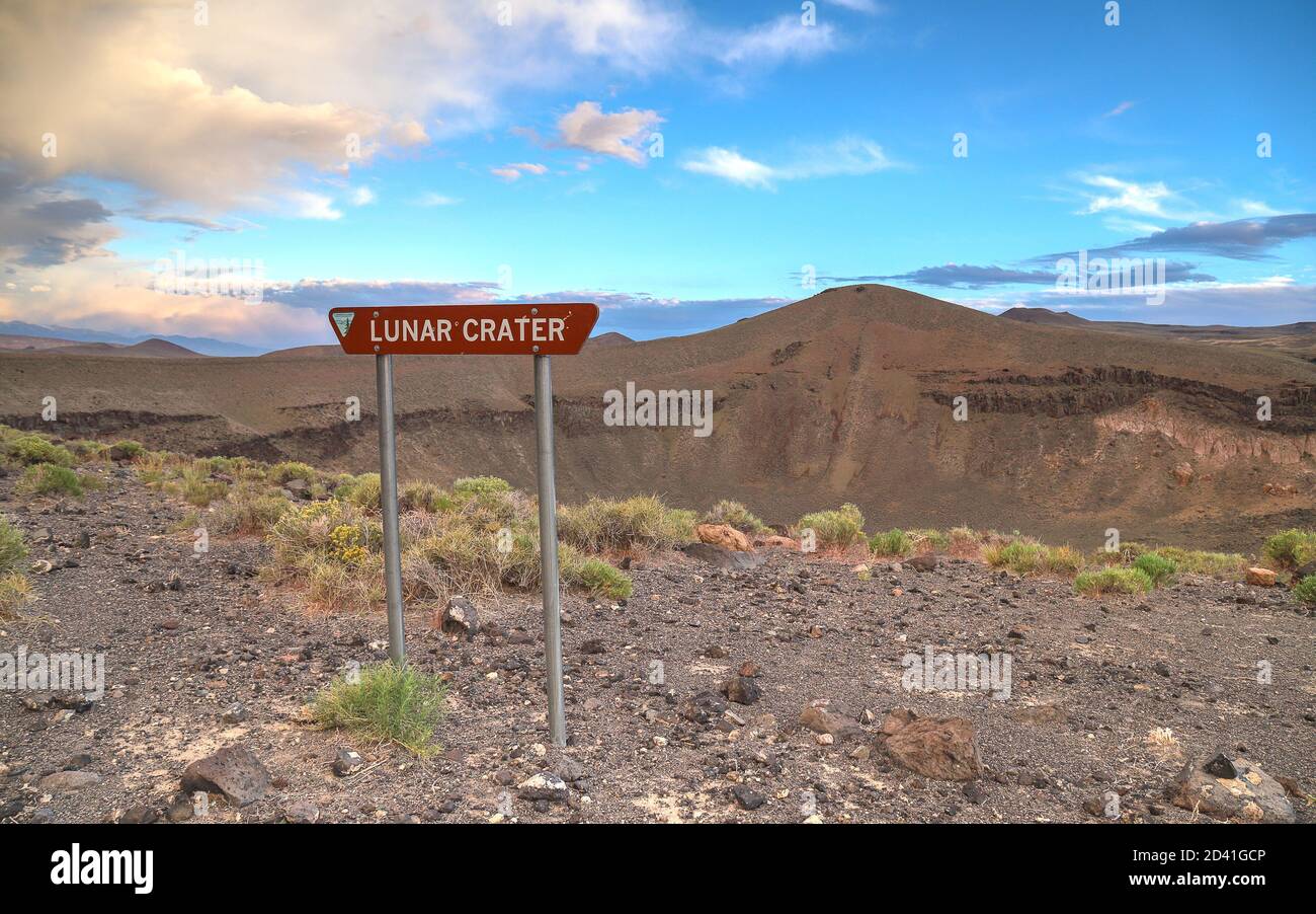 LUNAR CRATER, NEVADA, UNITED STATES - May 10, 2018: A sign shows the ...