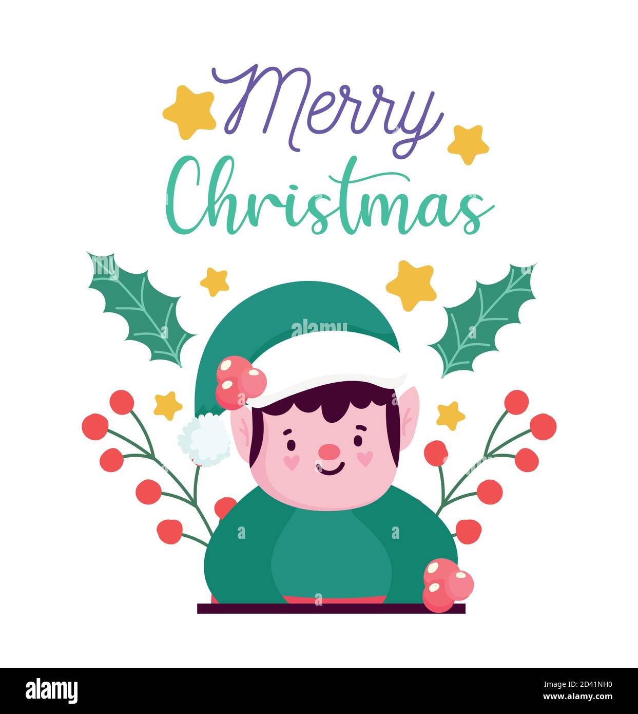 merry christmas, helper cartoon holly berry card for greeting vector ...