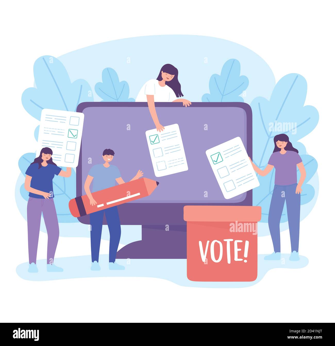 election day, young people voting online computer ballot and pencil ...