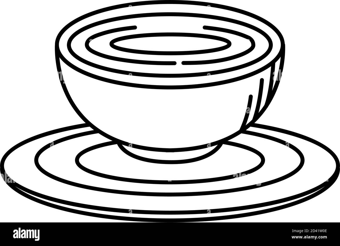 Tea cup on plate line style icon design, Time drink breakfast and ...