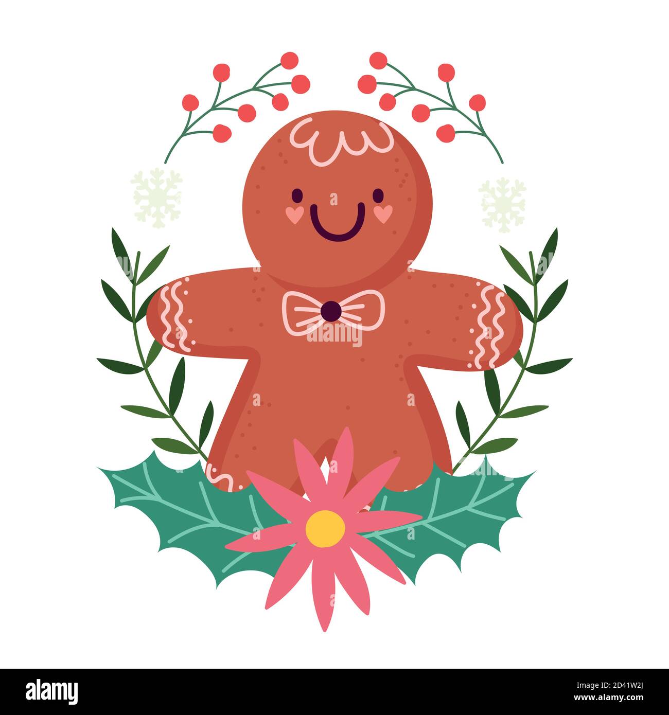 merry christmas, gingerbread cookie flower holly berry card for ...