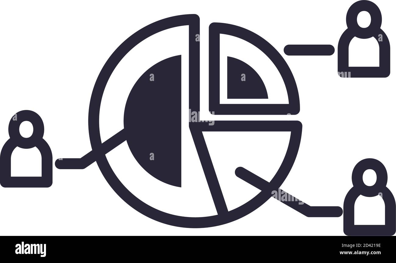 pie chart with people line style icon design, Data analysis and ...