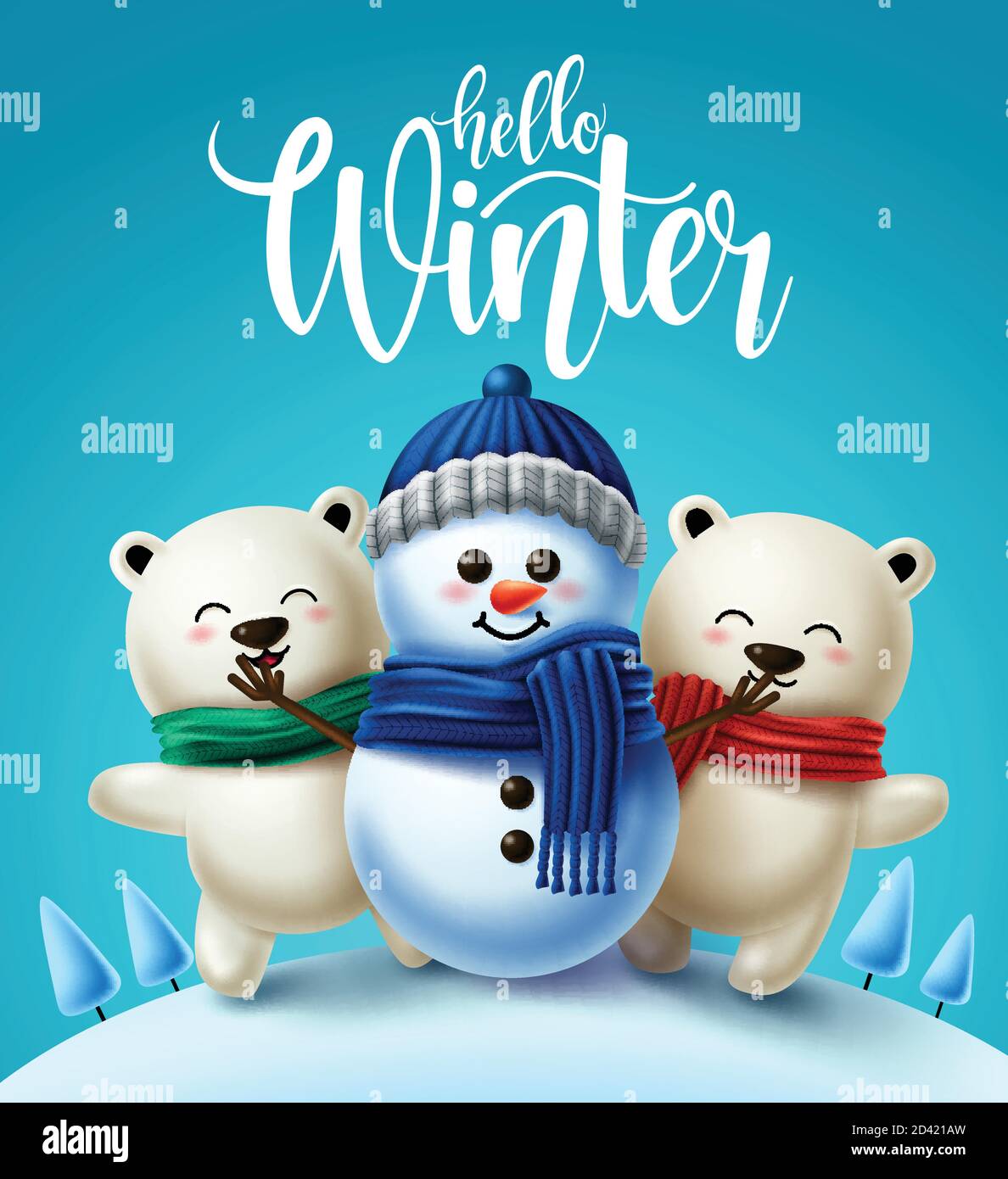 Winter characters vector background design. Hello winter greeting text ...
