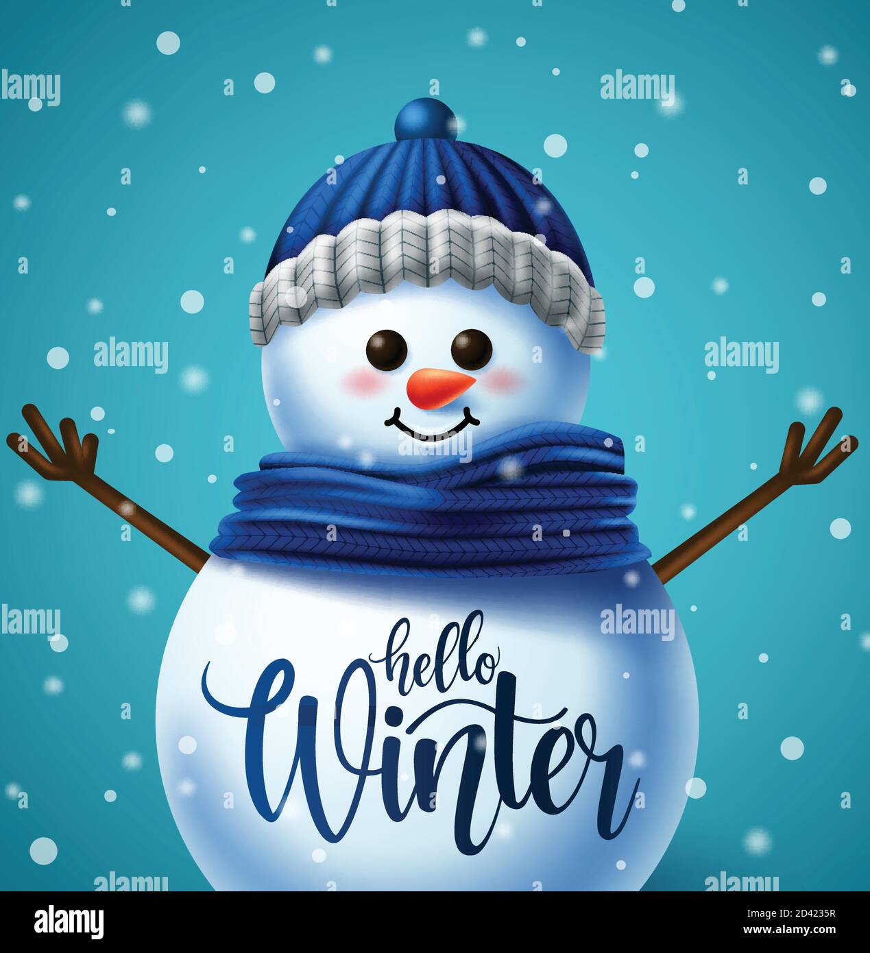 Winter snowman character vector concept design. Hello winter greeting ...
