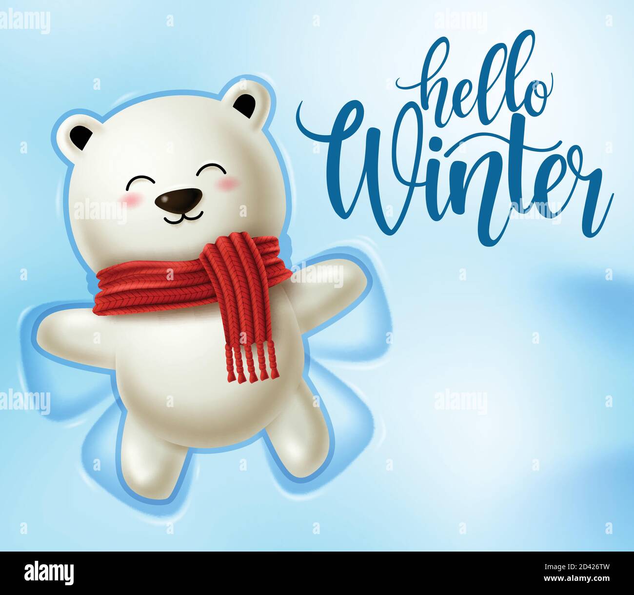 Winter polar bear character vector design. Hello winter text in snowy ...