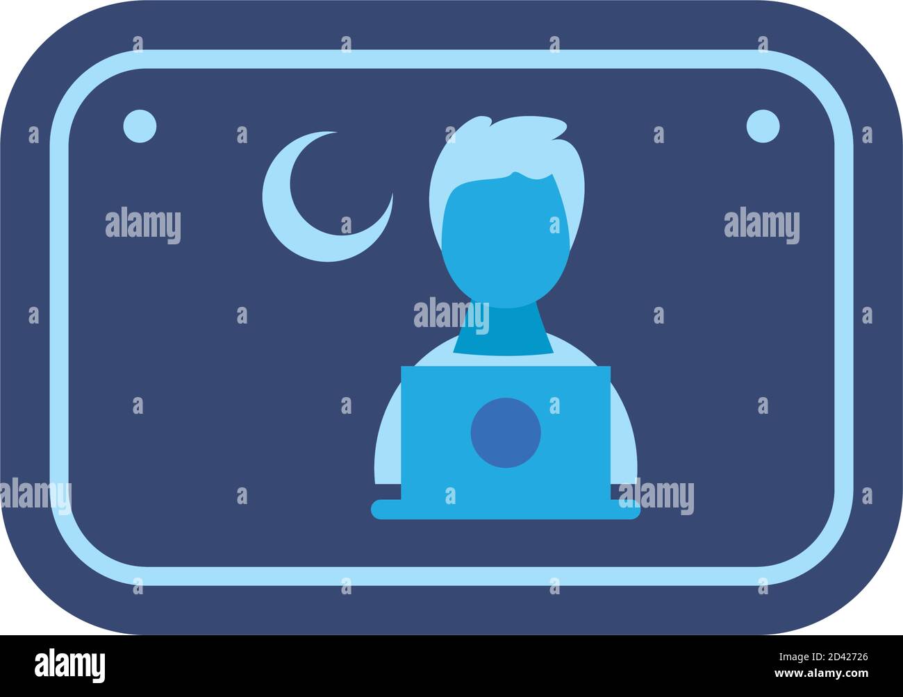 Man with laptop working for home flat style icon design of ...