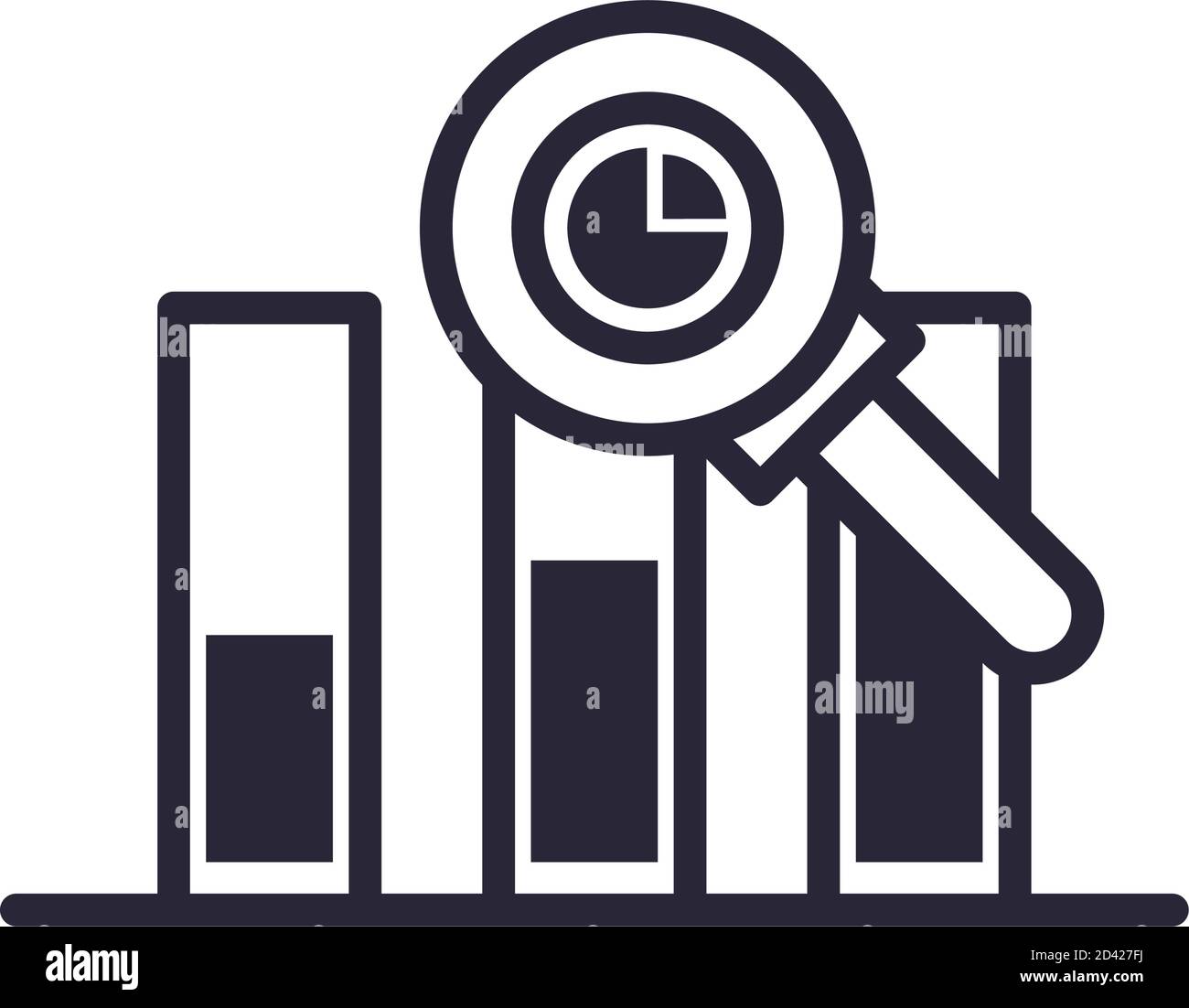 bars chart and pie in lupe line style icon design, Data analysis and information theme Vector ...