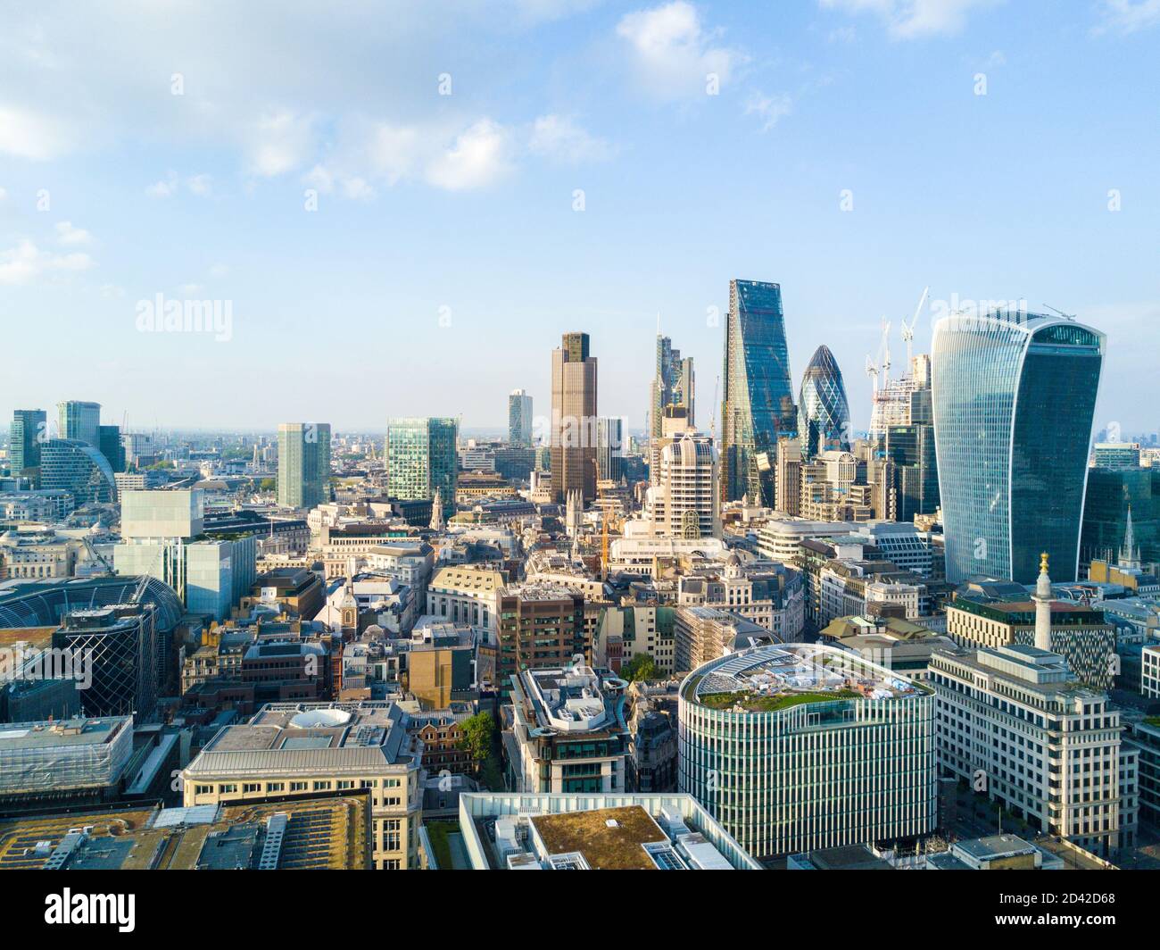 Aerial view of the city skyline of London on a clear sky background ...
