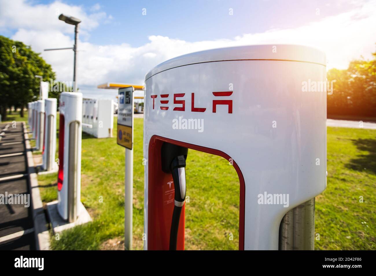 Tesla electronics charger United Kingdom - MAY 27, 2019: Tesla ...