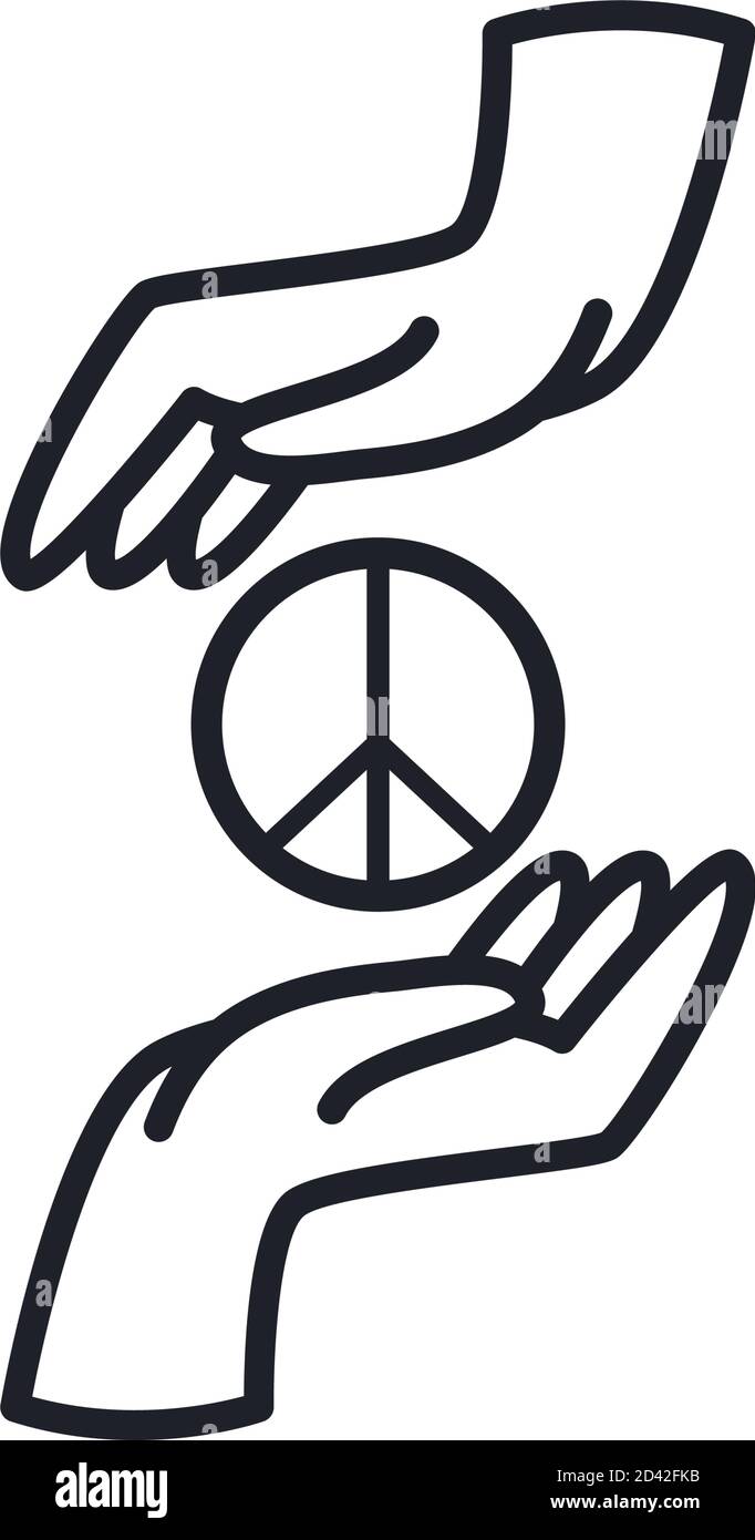 peace and love between hands line style icon design of Hippie art and ...