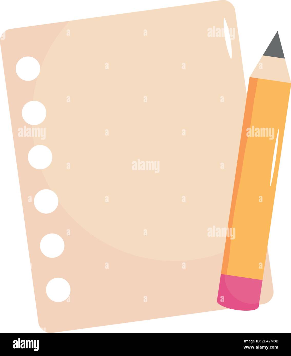 notebook page and pencil icon over white background, flat style, vector ...
