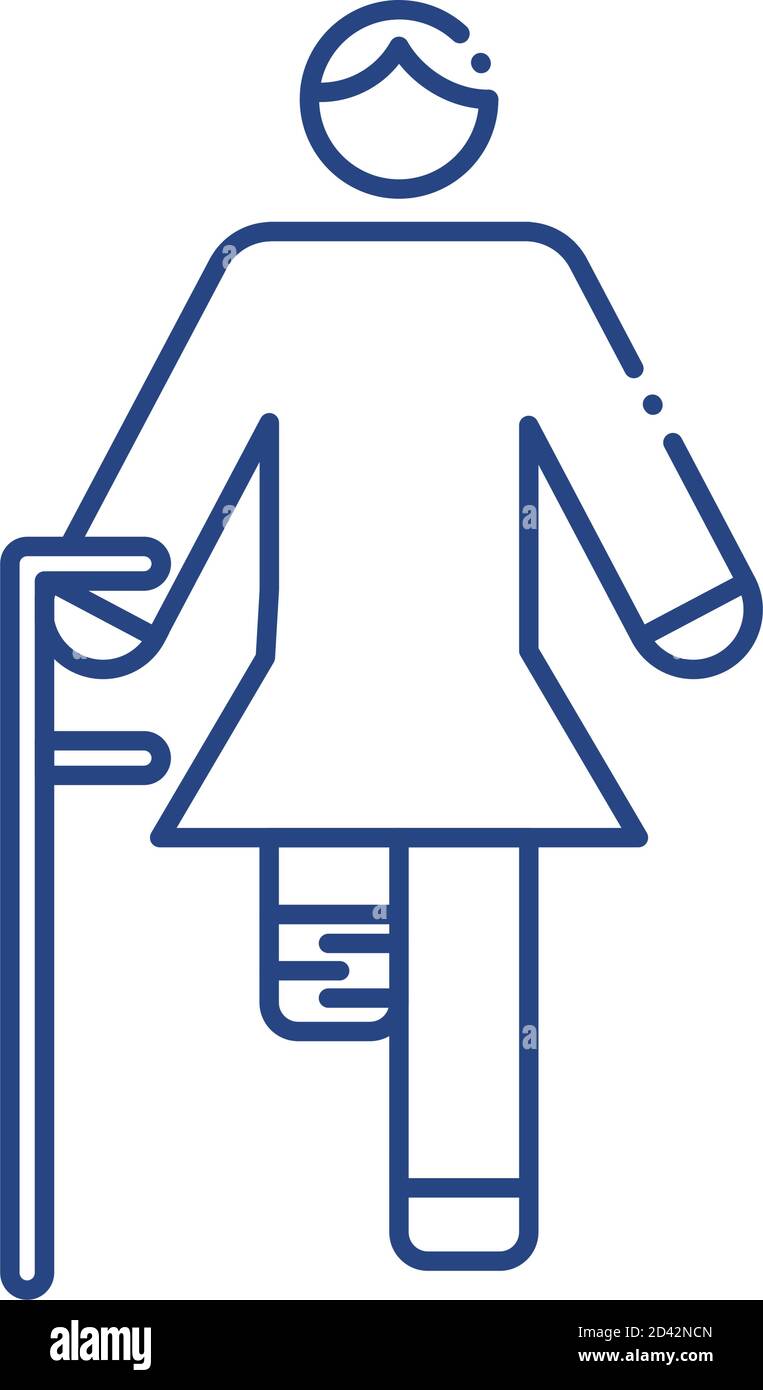 woman without a leg using cane line style icon vector illustration ...