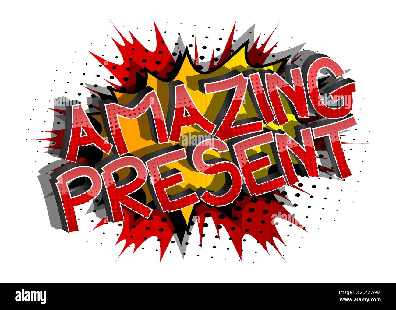 Amazing Present Comic book style colorful cartoon words on abstract ...