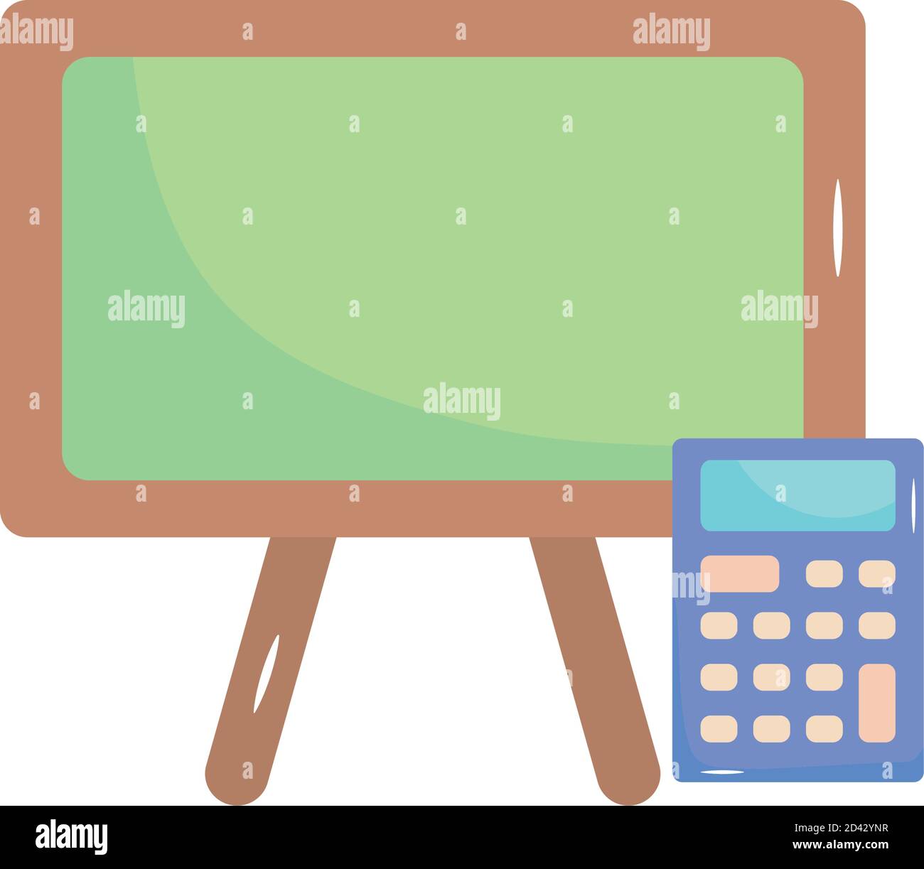 calculator and school blackboard over white background, flat style ...