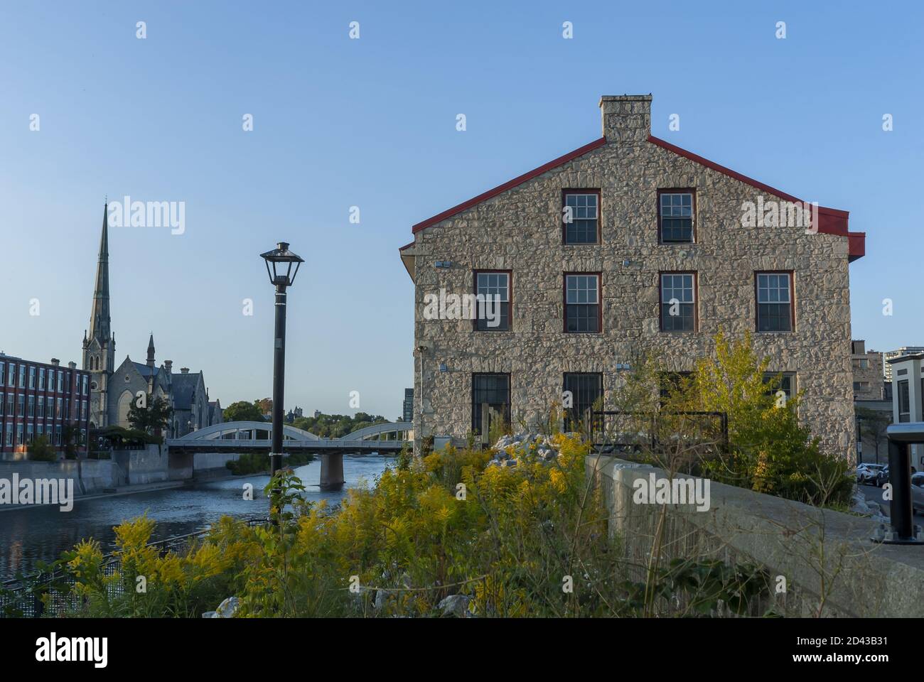 CAMBRIDGE, CANADA - Sep 22, 2020: Aerial and ground shot over the ...