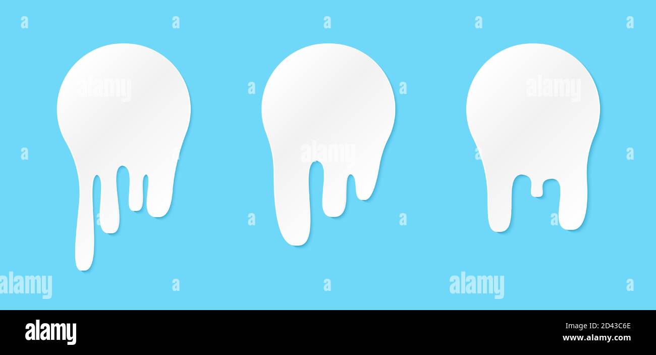 Melt drip stickers or circle milk labels. Vector liquid drops icons for ...