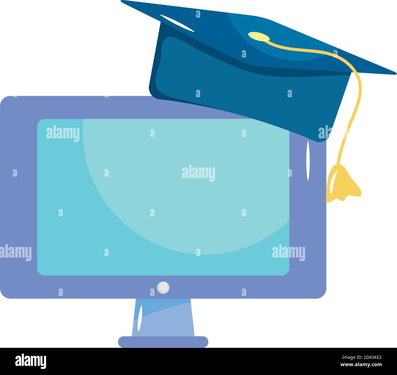 computer and graduation cap icon over white background, flat style ...