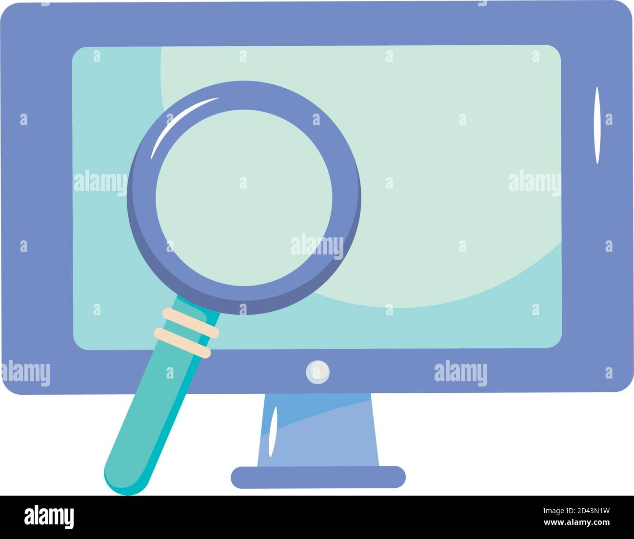 magnifying glass and computer over white background, flat style, vector ...